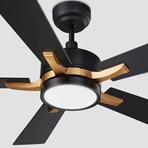 smafan smart ceiling fan 52'' 5-blade with remote control, dc motor with 10 speed, dimmable led light kit included, apex works with google assistant and amazon alexa, siri shortcut (black and gold)