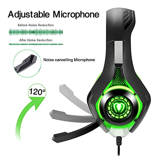 BlueFire 3.5mm PS4 Gaming Headset Headphone with Microphone and LED Light Compatible with Playstation 4, PS5, Xbox one, PC (Green)