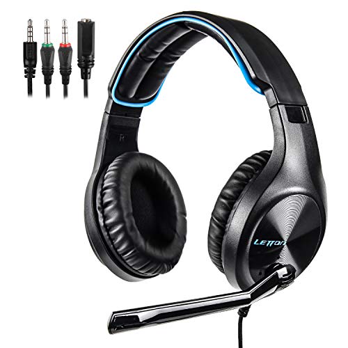 LETTON L6 3.5mm Gaming Headset Stereo Over Ear Wired Noise Canceling Headphones,Deep Bass Volume Control Xbox One PS4 PC Mac Headphones with Microphone for Laptop Nintendo Switch Games (Blue)