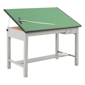 safco 3962gr3952kit precision drafting table, 60"w tabletop, 4 post steel base, non-glare green lami