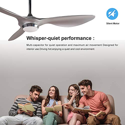 reiga 52-in Silver Ceiling Fan with Dimmable LED Light Kit Remote Control Modern Blades Reversible DC Motor, 6-speed, Timer