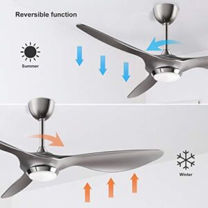 reiga 52-in Silver Ceiling Fan with Dimmable LED Light Kit Remote Control Modern Blades Reversible DC Motor, 6-speed, Timer