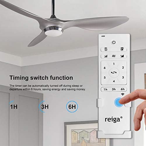 reiga 52-in Silver Ceiling Fan with Dimmable LED Light Kit Remote Control Modern Blades Reversible DC Motor, 6-speed, Timer