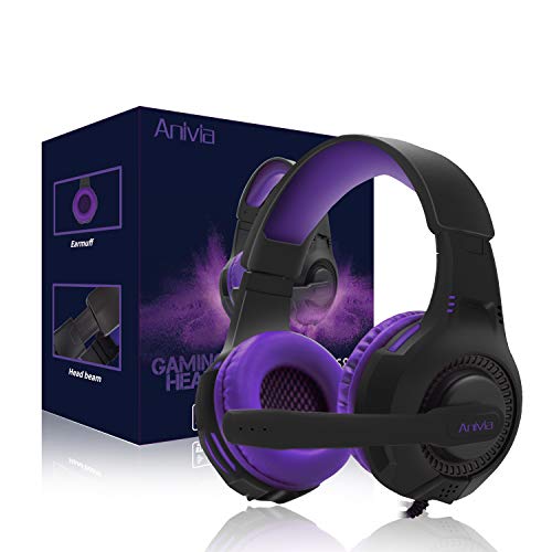 Anivia Computer Wired Over Ear Headphones Updated AH68 Stereo Surround Sound Headsets Gaming Headset with HD Mic, Volume Control, Noise Isolating, Bass, 3.5mm Audio-Jack for Multi-Platforms, Purple