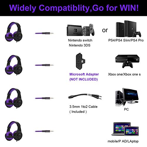 Anivia Computer Wired Over Ear Headphones Updated AH68 Stereo Surround Sound Headsets Gaming Headset with HD Mic, Volume Control, Noise Isolating, Bass, 3.5mm Audio-Jack for Multi-Platforms, Purple