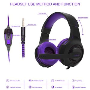 Anivia Computer Wired Over Ear Headphones Updated AH68 Stereo Surround Sound Headsets Gaming Headset with HD Mic, Volume Control, Noise Isolating, Bass, 3.5mm Audio-Jack for Multi-Platforms, Purple