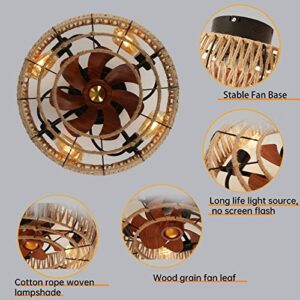 Letmarey 20" Cage Low Profile Bladeless Ceiling Fan with Light and Remote, Farmhouse Flush Mount Boho Ceiling Fans Light, Enclosed Industrial Ceiling Fan 6 Speed Reversible w/ 4 bulbs.