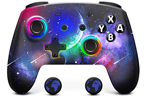 AchiIles Switch Pro Controller, 9 Colors RGB Lights with BackButton/Dual Vibration/6-Axis Motion Wireless Control for Switch/Switch Lite/Switch OLED,5 Levels Adjustable Vibration