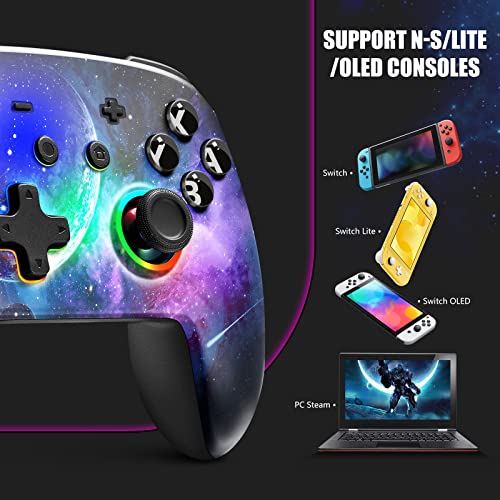 AchiIles Switch Pro Controller, 9 Colors RGB Lights with BackButton/Dual Vibration/6-Axis Motion Wireless Control for Switch/Switch Lite/Switch OLED,5 Levels Adjustable Vibration