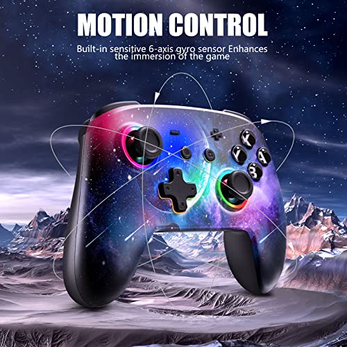 AchiIles Switch Pro Controller, 9 Colors RGB Lights with BackButton/Dual Vibration/6-Axis Motion Wireless Control for Switch/Switch Lite/Switch OLED,5 Levels Adjustable Vibration