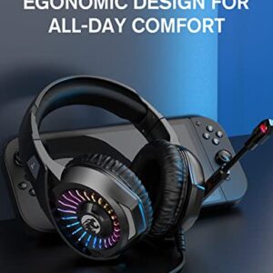 ZIUMIER Gaming Headset with Microphone, Compatible with PS4 PS5 Xbox One PC Laptop, Over-Ear Headphones with LED RGB Light, Noise Canceling Mic, 7.1 Stereo Surround Sound