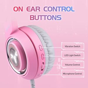 SOMIC G951pink Gaming Headset for PC, PS4, PS5, Laptop, Cat Ear Headphone USB Gaming Headphones with Mic Noise Cancelling, LED Light, 7.1 Virtual Surround Sound for Girls, Women