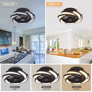 Ceiling Fan with Lights Remote Control Black, 18" Flush Mount Low Profile Fan, Modern Smart Ceiling Fan with Dimmable LED Light & 6 Speeds Reversible Blades Timing, Black Fan for Bedroom, Living Room