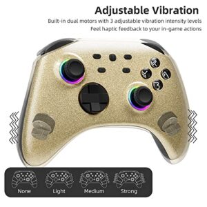 Mytrix Gold Wireless Switch Controller Compatible with Nintendo Switch/OLED/Lite Steam Deck, Pro Controller with Turbo, Motion, Vibration, Wake-Up, Headphone Jack and Dynamic Joystick RGB Lighting