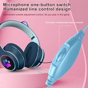 LVOERTUIG Cat Ear Headphones,Foldable and Stretchable Wireless Bluetooth Gaming Headset with RGB LED Light Wired Gaming Headset Stereo Sound,Over Ear Headphones Gift for Kids and Adult