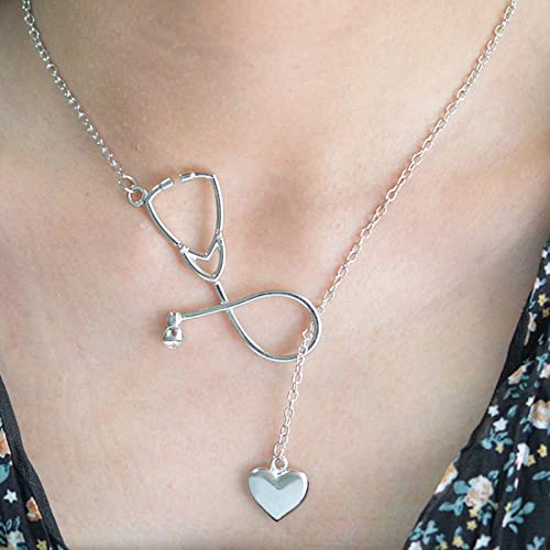 Nurse Gifts for Women Nurse Stethoscope Necklace Heart Doctor Stethoscope Pendant Doctor Nurse Medical Student Graduation Jewelry Gift (silver)