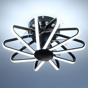 veunsic ceiling fan with light and remote control modern led 3 light color/fan speed, time setting, low profile flush mount cage shape fandelier, 50cm/19.7inch