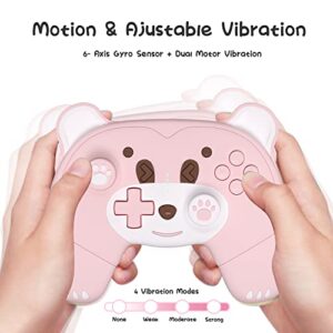 Mytrix Pink Wireless Controller for Nintendo Switch/Switch Lite, Cute Pro Controller with Macro, Wake-Up, Headphone Jack, Turbo, Motion, Vibration, Ergonomic Breathing Light, Gift for Gamer Girls Boys