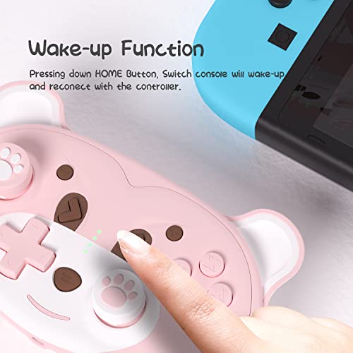 Mytrix Pink Wireless Controller for Nintendo Switch/Switch Lite, Cute Pro Controller with Macro, Wake-Up, Headphone Jack, Turbo, Motion, Vibration, Ergonomic Breathing Light, Gift for Gamer Girls Boys