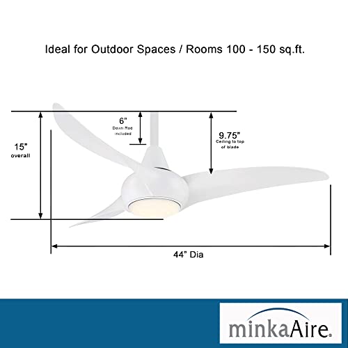 MINKA-AIRE F845-WH Light Wave 44" Ceiling Fan with LED Light and Remote Control in White Finish