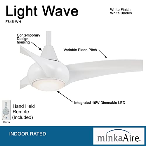 MINKA-AIRE F845-WH Light Wave 44" Ceiling Fan with LED Light and Remote Control in White Finish