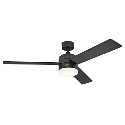 Westinghouse Lighting 7205900 Alta Vista 52-Inch Matte Black Indoor Ceiling Fan, Dimmable LED Light Kit with Opal Frosted Glass, Remote Control Included