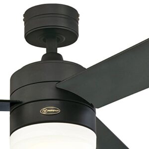 Westinghouse Lighting 7205900 Alta Vista 52-Inch Matte Black Indoor Ceiling Fan, Dimmable LED Light Kit with Opal Frosted Glass, Remote Control Included