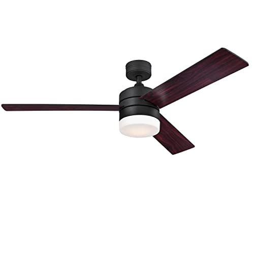 Westinghouse Lighting 7205900 Alta Vista 52-Inch Matte Black Indoor Ceiling Fan, Dimmable LED Light Kit with Opal Frosted Glass, Remote Control Included