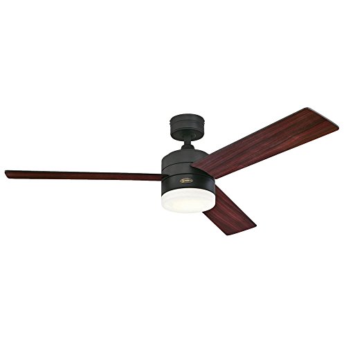 Westinghouse Lighting 7205900 Alta Vista 52-Inch Matte Black Indoor Ceiling Fan, Dimmable LED Light Kit with Opal Frosted Glass, Remote Control Included