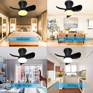 Ceiling Fan with Lights and Remote - 21'' Small Modern Ceiling Fan Remote & APP Control - Dimmable Metal Blades Flush Mount Quiet Mini Ceiling Fans Lights for Kitchen Dining Room Bedroom(Black)