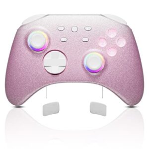 gradient pink wireless switch controller compatible with nintendo switch/oled/lite steam deck, mytrix pro controller with turbo, motion, vibration, wake-up, headphone jack and dynamic joystick rgb lighting