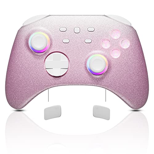 Gradient Pink Wireless Switch Controller Compatible with Nintendo Switch/OLED/Lite Steam Deck, Mytrix Pro Controller with Turbo, Motion, Vibration, Wake-Up, Headphone Jack and Dynamic Joystick RGB Lighting