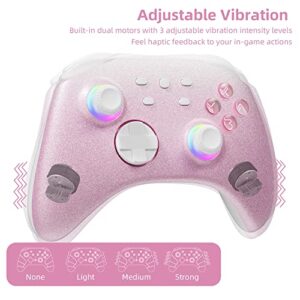 Gradient Pink Wireless Switch Controller Compatible with Nintendo Switch/OLED/Lite Steam Deck, Mytrix Pro Controller with Turbo, Motion, Vibration, Wake-Up, Headphone Jack and Dynamic Joystick RGB Lighting