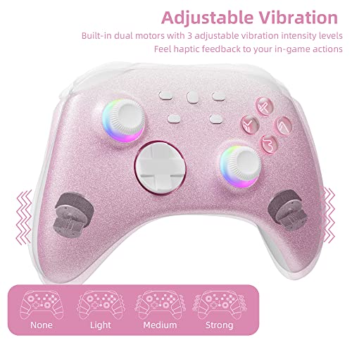 Gradient Pink Wireless Switch Controller Compatible with Nintendo Switch/OLED/Lite Steam Deck, Mytrix Pro Controller with Turbo, Motion, Vibration, Wake-Up, Headphone Jack and Dynamic Joystick RGB Lighting