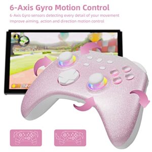 Gradient Pink Wireless Switch Controller Compatible with Nintendo Switch/OLED/Lite Steam Deck, Mytrix Pro Controller with Turbo, Motion, Vibration, Wake-Up, Headphone Jack and Dynamic Joystick RGB Lighting