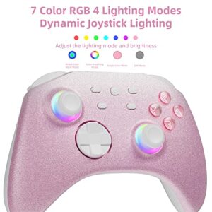 Gradient Pink Wireless Switch Controller Compatible with Nintendo Switch/OLED/Lite Steam Deck, Mytrix Pro Controller with Turbo, Motion, Vibration, Wake-Up, Headphone Jack and Dynamic Joystick RGB Lighting