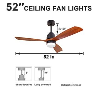 52'' Ceiling Fans with Lights Remote Control, Wood 3 Blade Ceiling Fan with Quiet Reversible DC Motor/Sleep Timer/6 Speeds, for Outdoor Indoor Bedroom Patios Farmhouse Living Room…