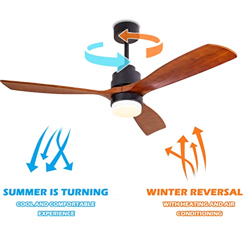 52'' Ceiling Fans with Lights Remote Control, Wood 3 Blade Ceiling Fan with Quiet Reversible DC Motor/Sleep Timer/6 Speeds, for Outdoor Indoor Bedroom Patios Farmhouse Living Room…