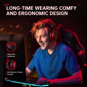 E-YEEGER Gaming Headset PS4 Headset with 7.1 Surround Sound Stereo Xbox One Headset, Gaming Headphones with Noise Canceling Mic & Memory Foam Ear Pads for PC/PS4/PS5/Xbox one/Nintendo Switch Red