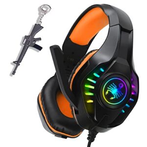 youxu orange gaming headset for new xbox one ps4 pc laptop tablet with mic, over ear headphones, noise canceling, stereo bass surround for kids mac smartphones cellphone