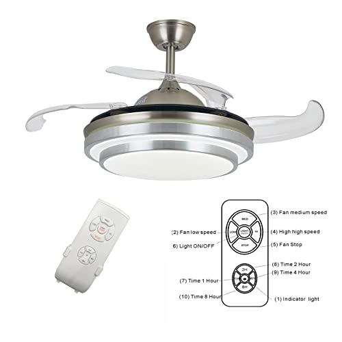 Yaminie Ceiling Fan with Lights, 36" Modern Chandelier Fan with Remote, 3 Speeds Reversible Retractable Fan, LED Dimmable Silent Fans Light for Dining Room Bedroom Living Room