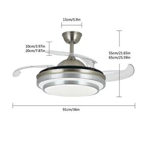 Yaminie Ceiling Fan with Lights, 36" Modern Chandelier Fan with Remote, 3 Speeds Reversible Retractable Fan, LED Dimmable Silent Fans Light for Dining Room Bedroom Living Room