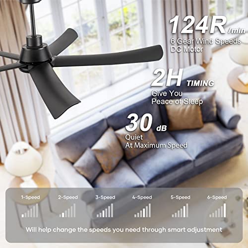 YZEENM Outdoor Ceiling Fan with Light, 60 Inch Black Ceiling Fan with Remote, Modern Dimmable LED Ceiling Fan Light with 5 ABS Blades, Farmhouse Reversible DC Motor Ceiling Fans for Patios Bedrooms