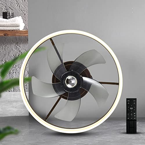 Letmarey Flush Mount Low Profile Ceiling Fans with Lights and Remote Control, 18" Modern Ceiling Fan Light 5 Blades 6 Speed Reversible LED Dimmable, for Indoor Installation. (Coffee)