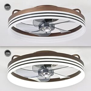 Letmarey Flush Mount Low Profile Ceiling Fans with Lights and Remote Control, 18" Modern Ceiling Fan Light 5 Blades 6 Speed Reversible LED Dimmable, for Indoor Installation. (Coffee)