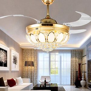 and Practical Indoor Pendant Ceiling L Invisible Crystal Fan LED Chandelier Home Living Room Bedroom Varble Frequency Ceiling Fan Light with Remote Control, Size:42 Inch 141 Three Color