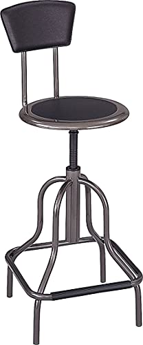 Safco 6664 Diesel Series Industrial Stool W/Back High Base Pewter Leather Seat/Back Pad