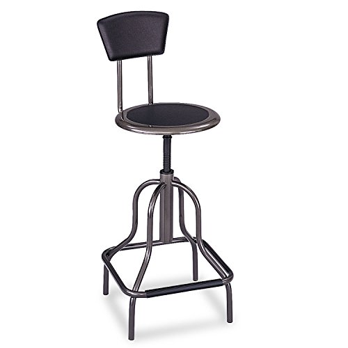 Safco 6664 Diesel Series Industrial Stool W/Back High Base Pewter Leather Seat/Back Pad