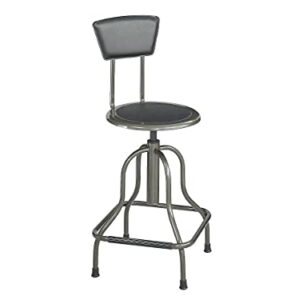 Safco 6664 Diesel Series Industrial Stool W/Back High Base Pewter Leather Seat/Back Pad