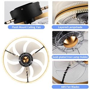 EKIZNSN Low Profile Flush Mount Ceiling Fan for Bedroom, 20'' Bladeless Ceiling Fans with Lights, Gold